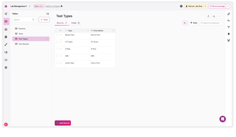 Test Laboratory Info Management software Template App | Knack