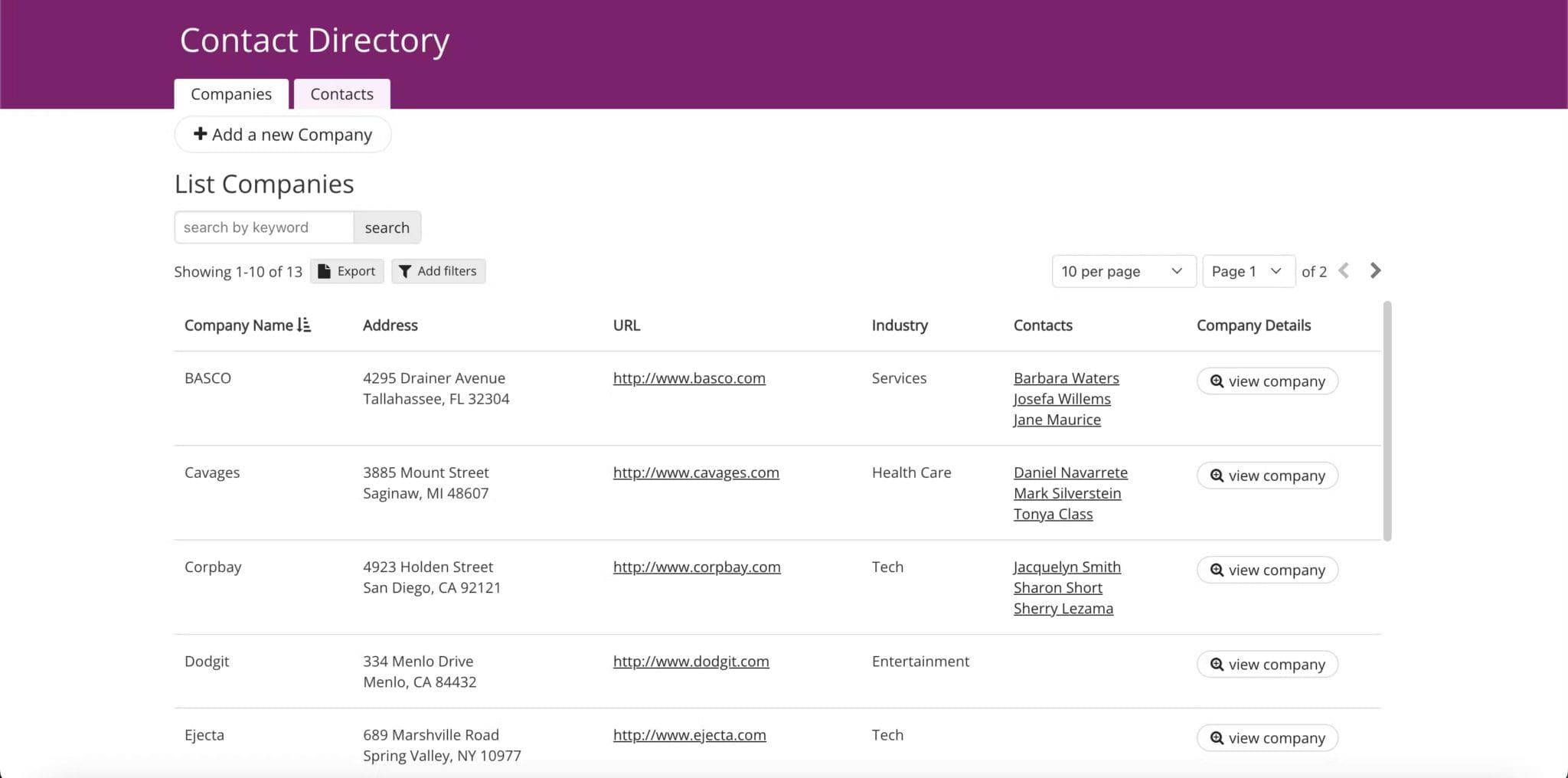 Free Contact Directory Template App | Knack