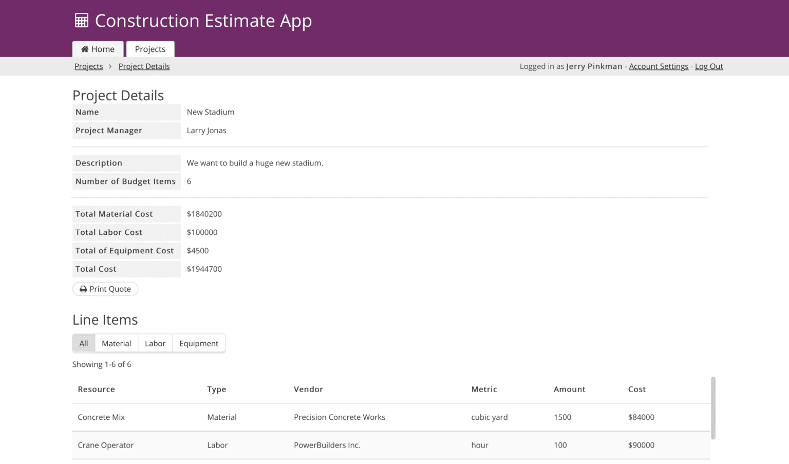 Free Construction Estimate App Template | Knack