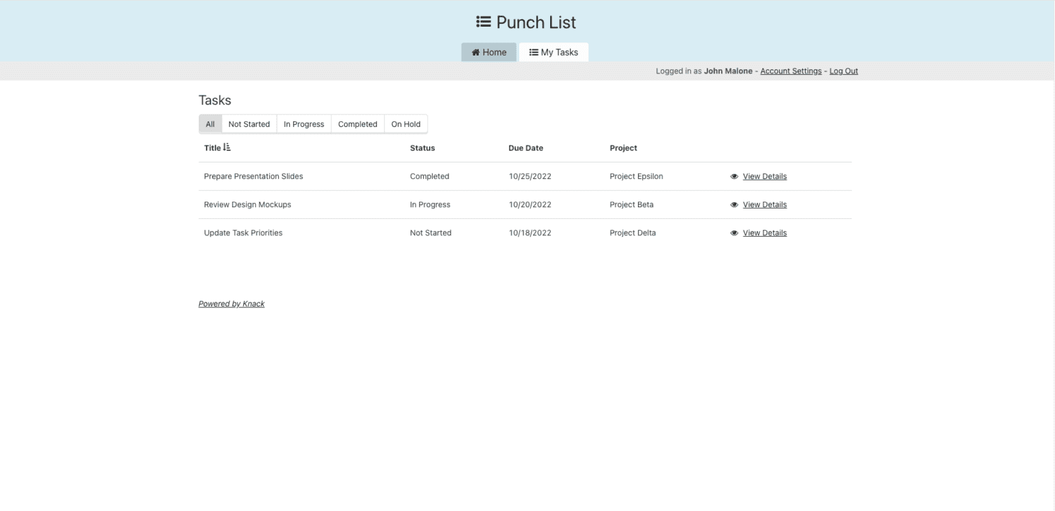 Customizable Punch List Template App | Knack