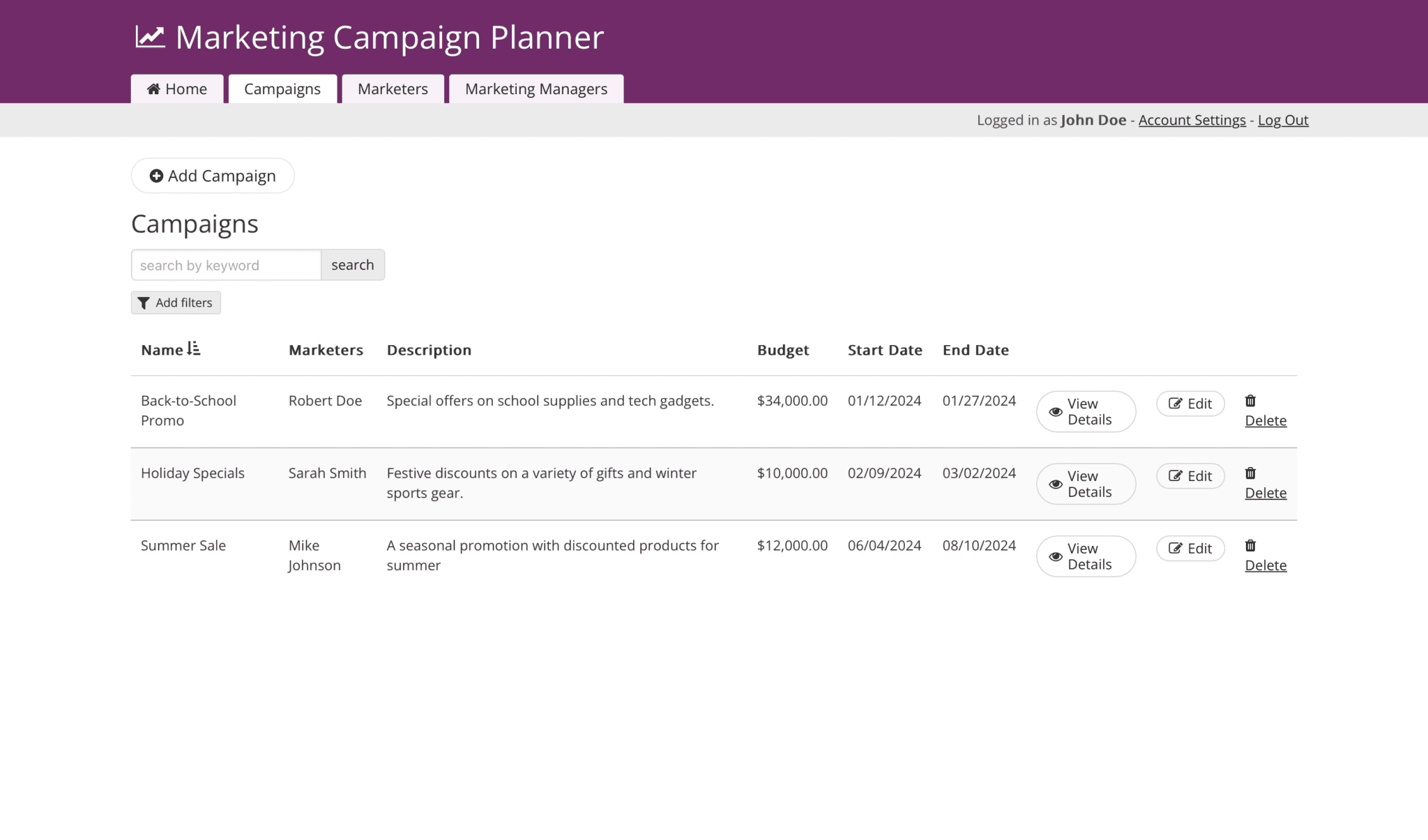 Free Marketing Campaign Planner App Template | Knack