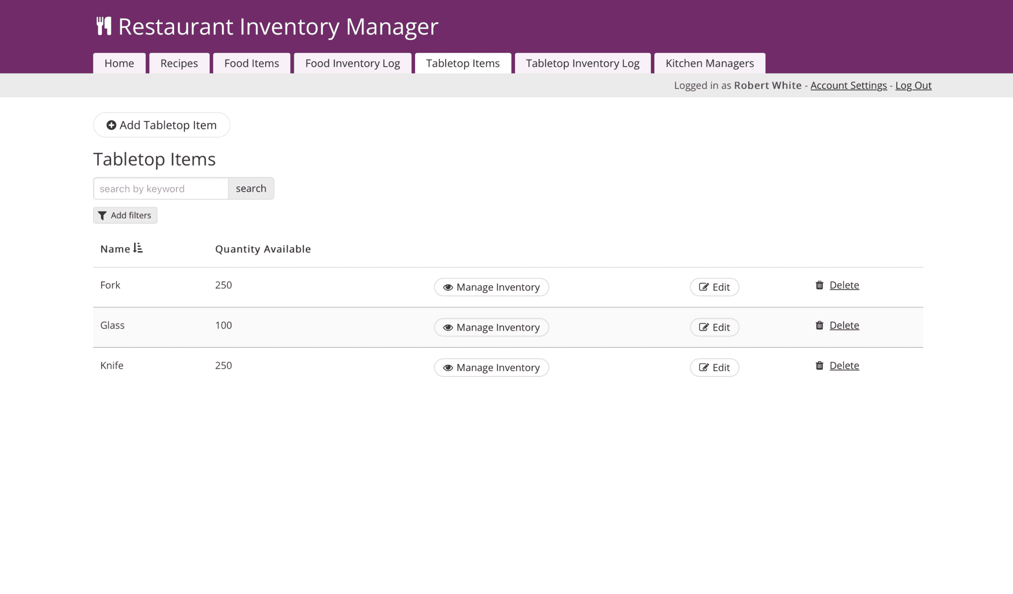 Free Restaurant Inventory Template App | Knack