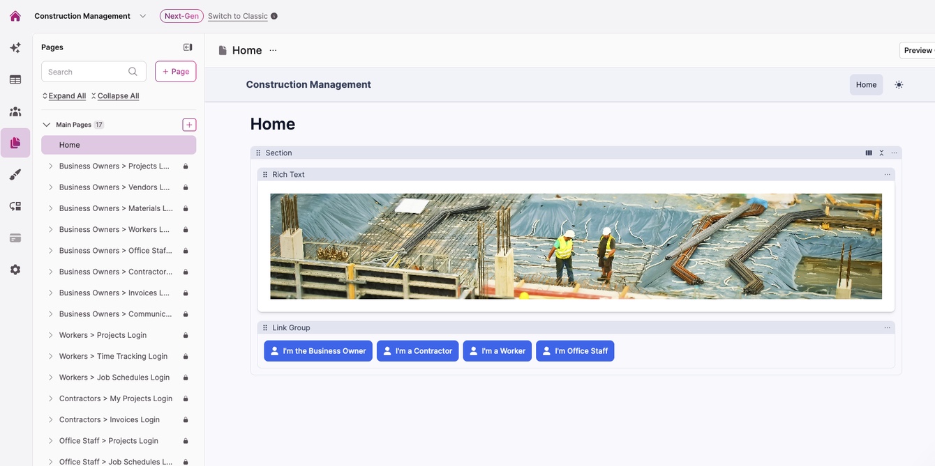 Free, Customizable Construction Manager Template App | Knack